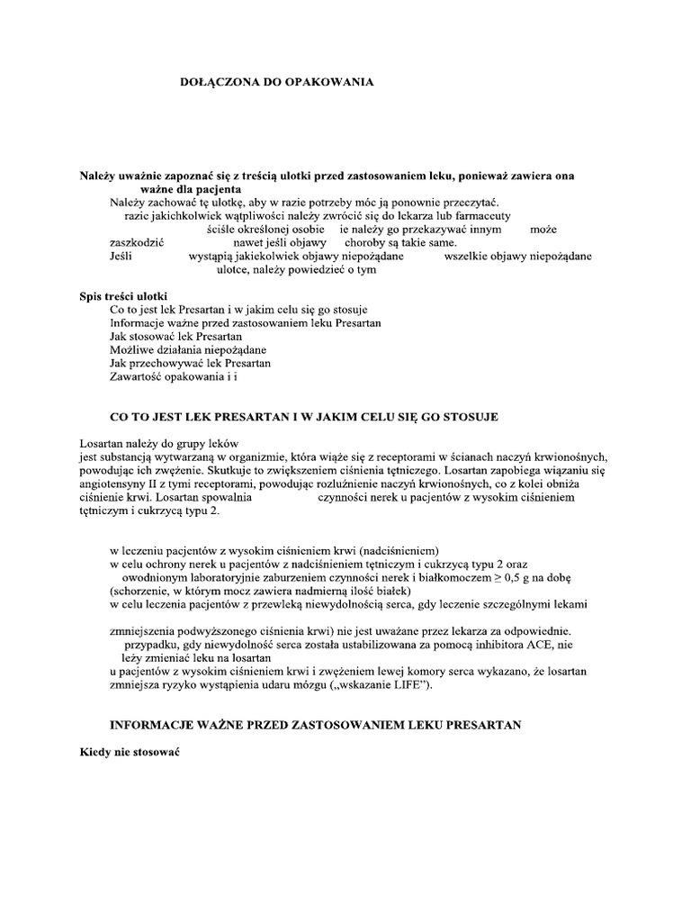 Ulotka Dla Pacjenta Presartan 50 100 MG PDF | PDF