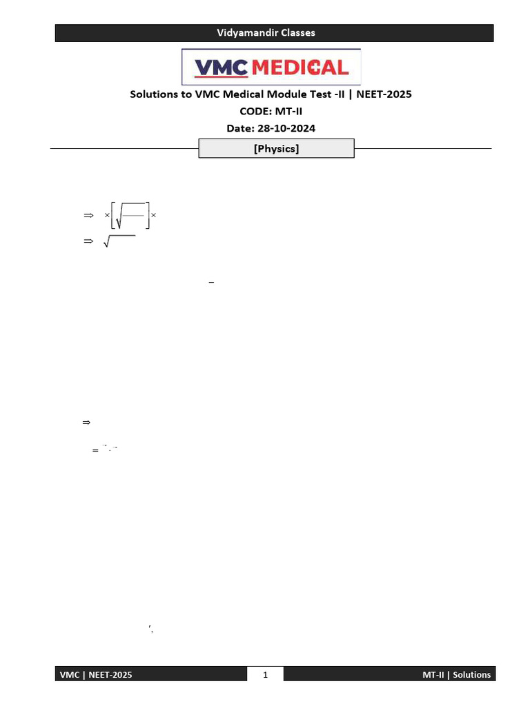 Solution - VMC MEDICAL - MODULE TEST-02 - (28-10-2024) - NEET-2025 ...