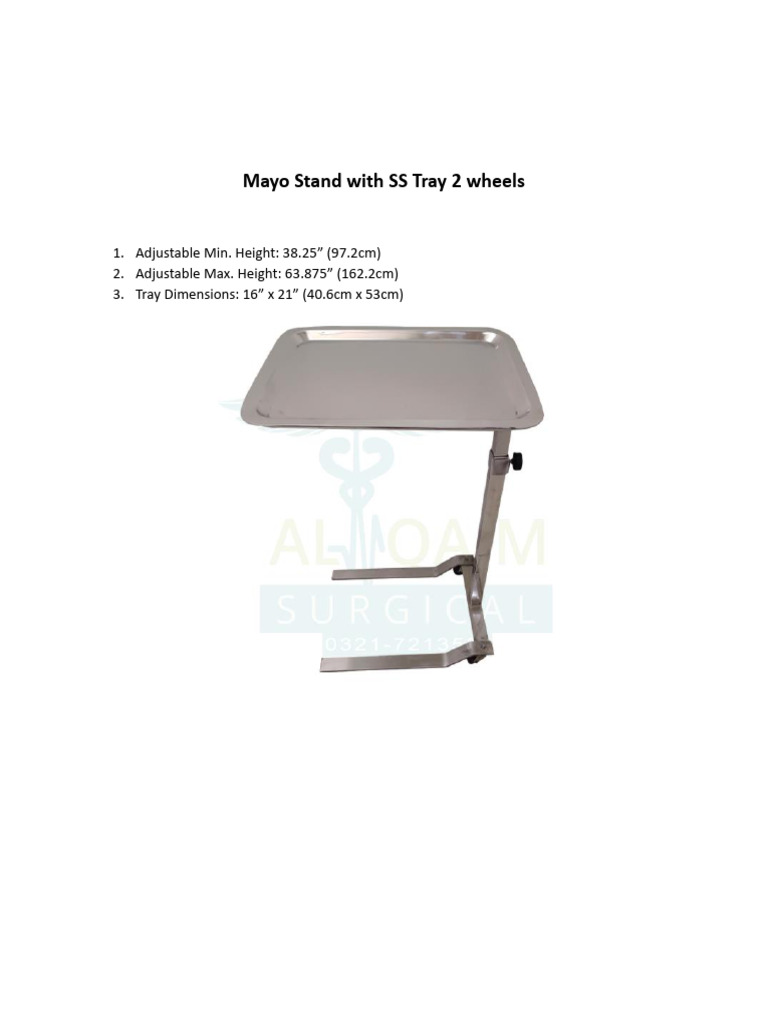 Specifications Mayo Stand and Instrument Trolly | PDF | Sports ...