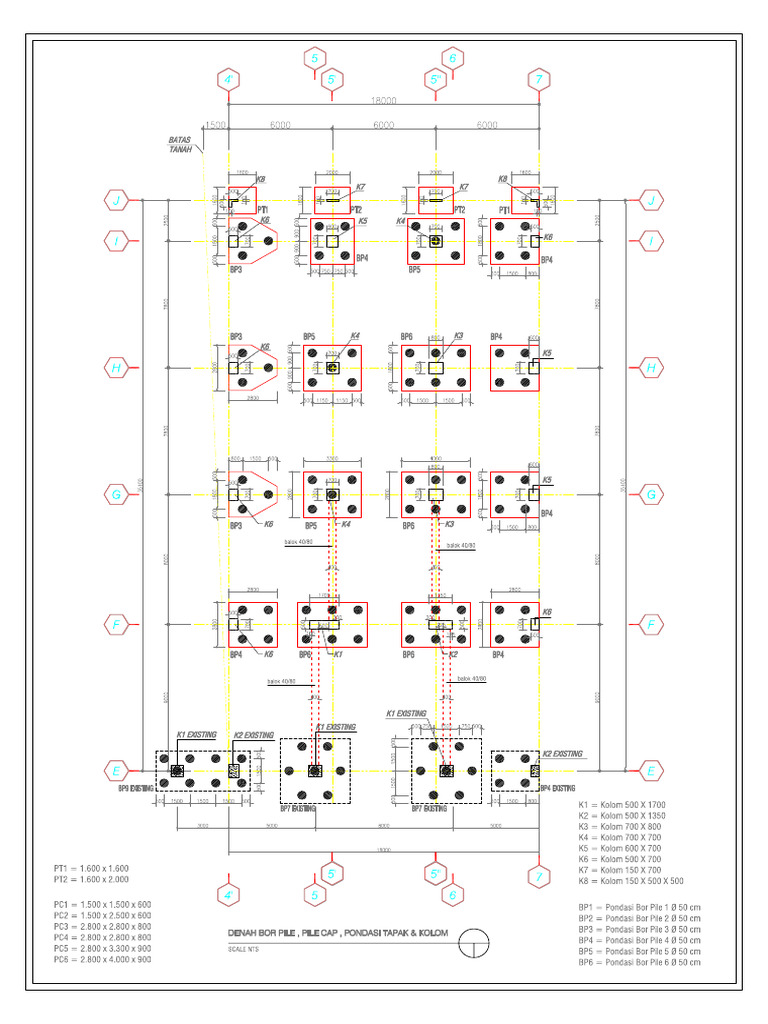 Denah Borpile, Pile Cap, Pondasi Tapak, Kolom Tahap 2 (18'11'2021) | PDF