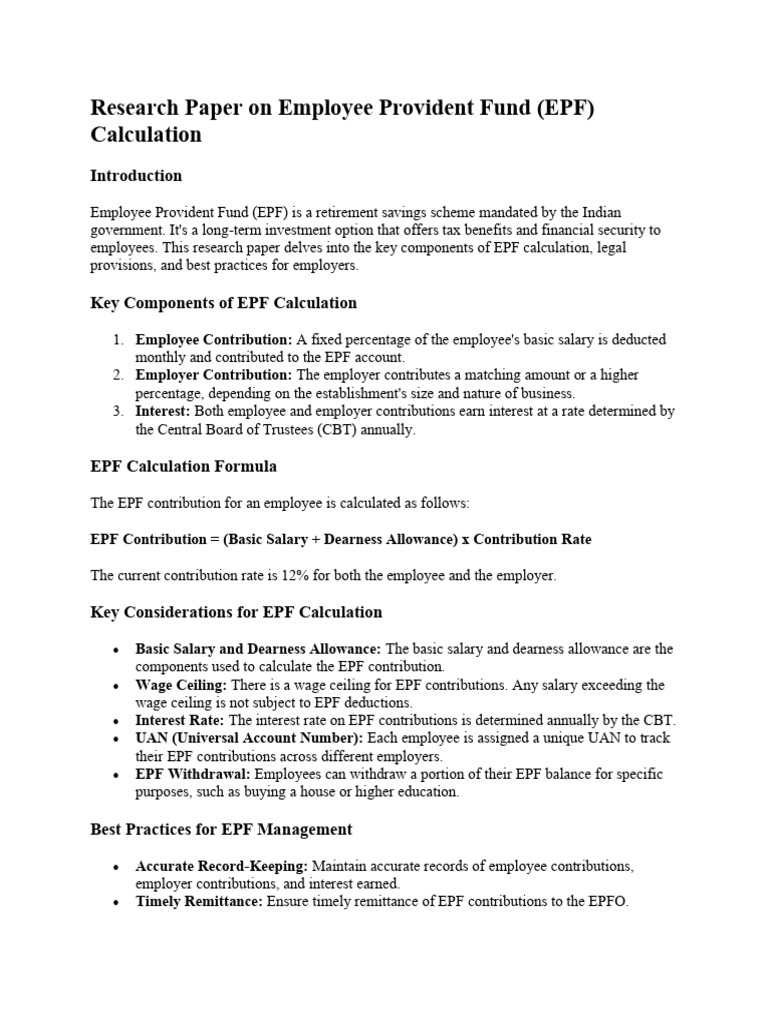 Employee Provident Fund Paper Mahady | PDF | Employment | Employment ...