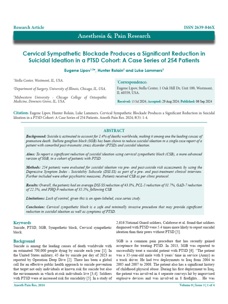 Cervical Sympathetic Blockade Produces A Significant Reduction in ...