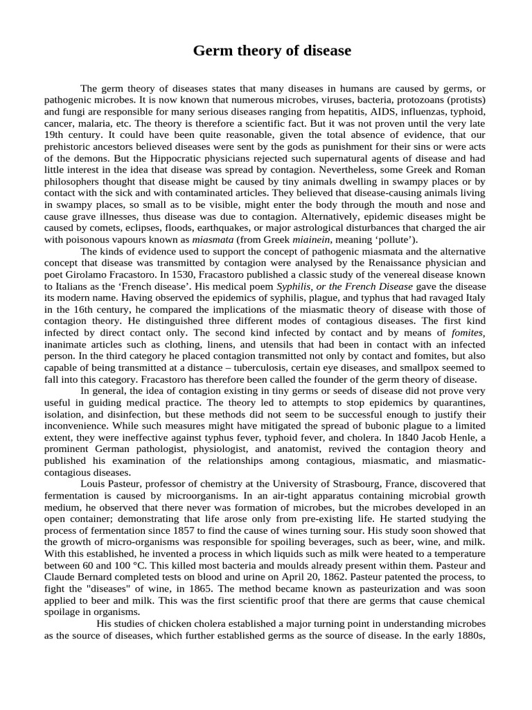 Understanding Germ Theory of Disease | PDF | Louis Pasteur | Anthrax