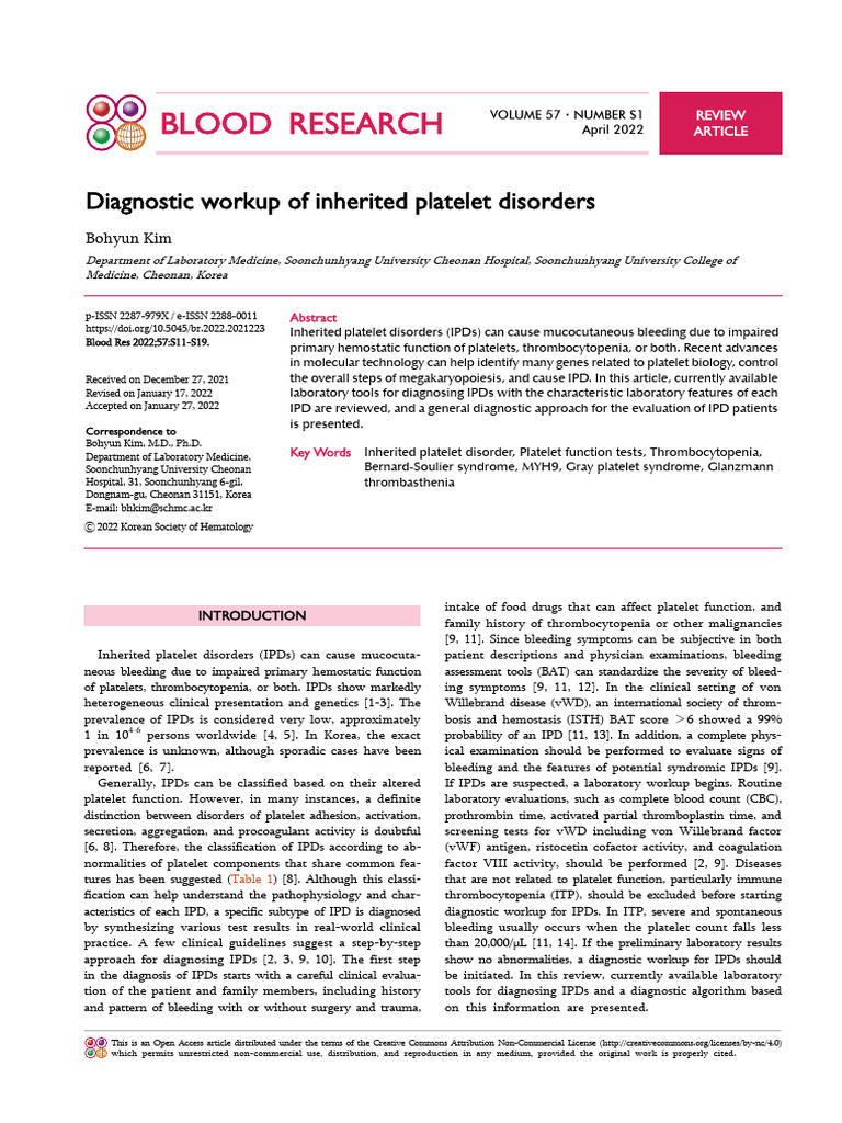 Inherited Platelet Disorders Diagnosis | PDF | Platelet | Coagulation