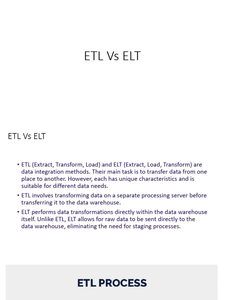 ETL Vs ELT | PDF | Data Warehouse | Computing
