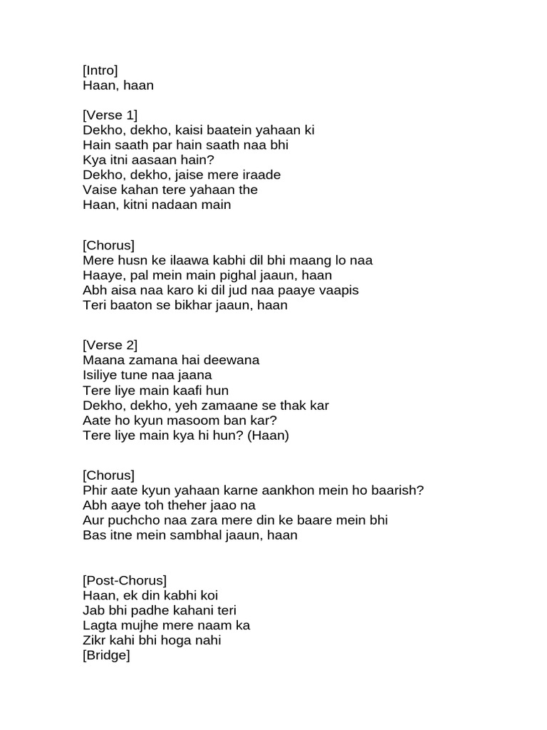 HUSN by Anuv Jain Lyrics | PDF