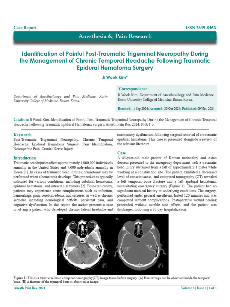 Post-Traumatic Trigeminal Neuropathy Case Study | PDF | Pain | Headache