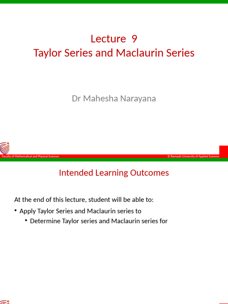 18BSC101A - 9 - Taylor Series and Maclaurin Series, Examples | PDF ...