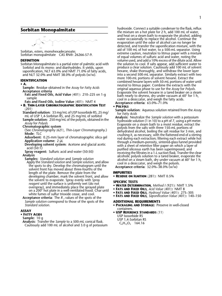 USP Sorbitan Monopalmitate | PDF | Thin Layer Chromatography ...