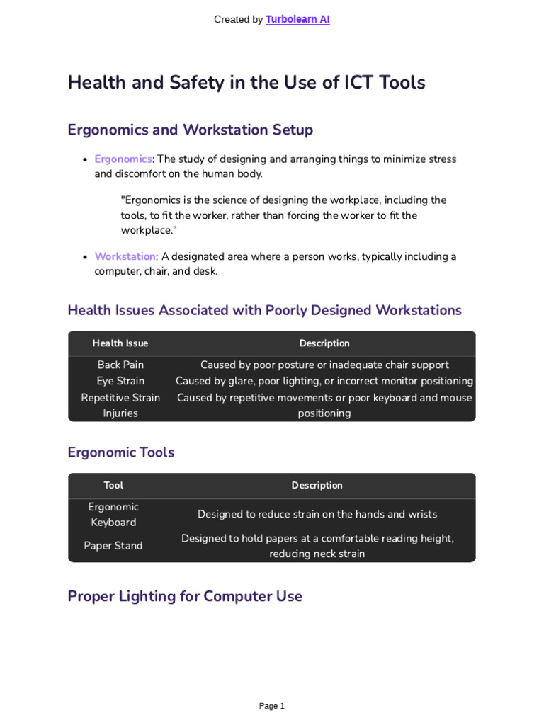 Health and Safety in Using ICT Tools B9 | PDF | Human Factors And ...
