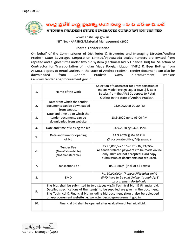 Liquor Transport Tender Notice | PDF | Business
