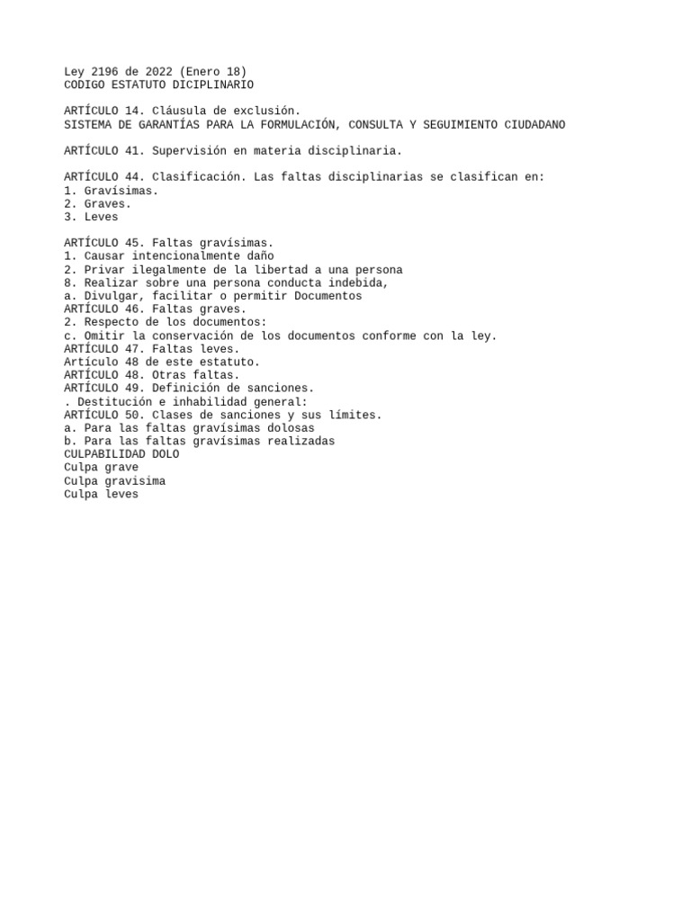 Ley 2196 Estatuto Diciplinario | PDF