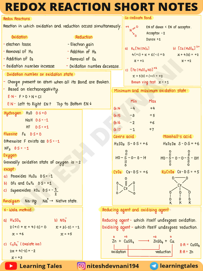 Redox Reactions Overview for Class 11 | PDF | Redox | Scientific Phenomena