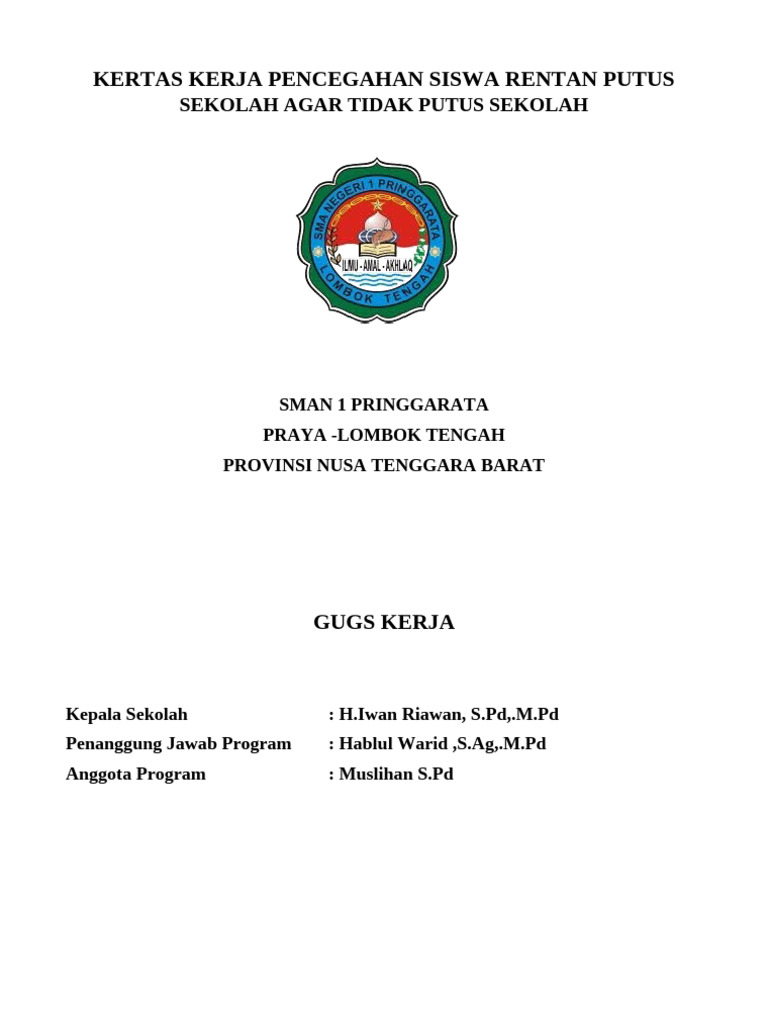 Kertas Kerja Pencegahan Siswa Rentan Putus Sekolah | PDF