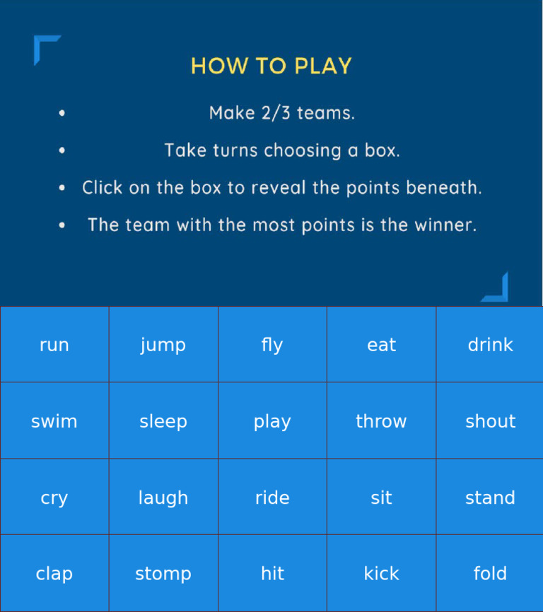 Action Verbs PPT Lucky Box Game | PDF