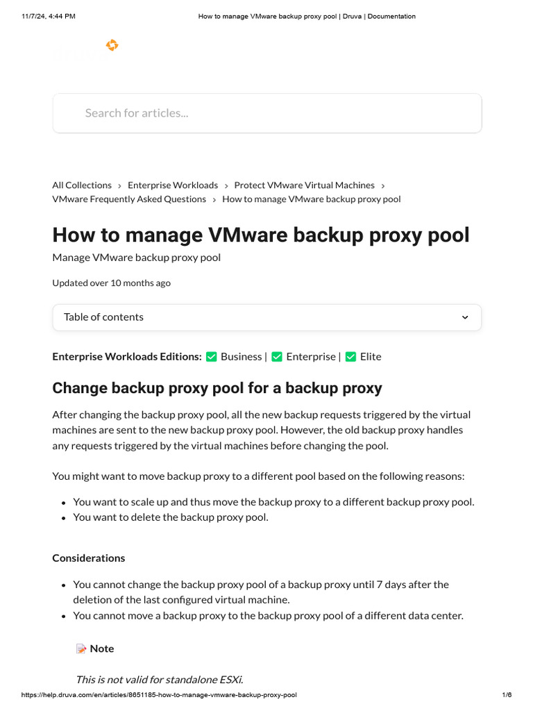 How To Manage VMware Backup Proxy Pool - Druva - Documentation | PDF | Backup | Computer Science