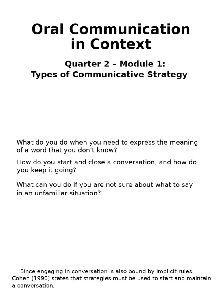 q2 Oral Com - Lesson 1 | PDF | Conversation | Communication