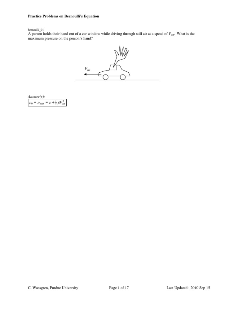 Bernoulli's Equation Practice Problems | PDF | Pressure | Fluid Dynamics