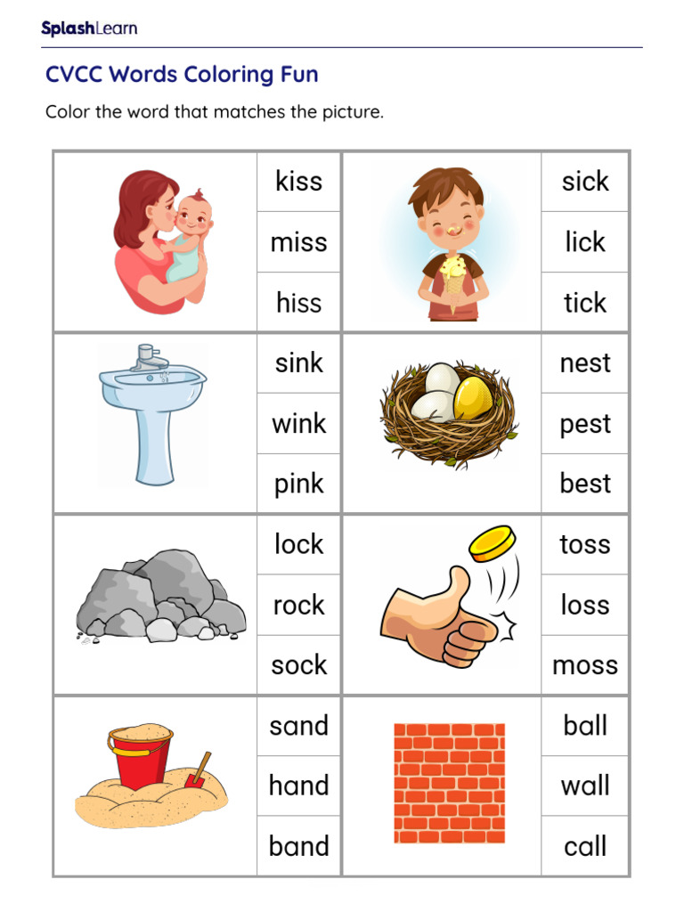 Reading Worksheet - Color The Correct CVCC Word | PDF