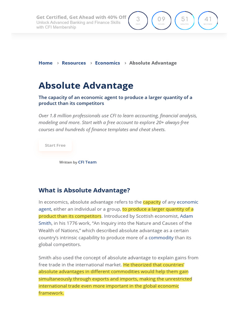 Absolute Advantage - Theory, Explanation, Advantages | PDF | Labour ...