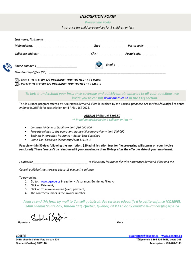 Inscription Form | PDF | Insurance | Financial Services