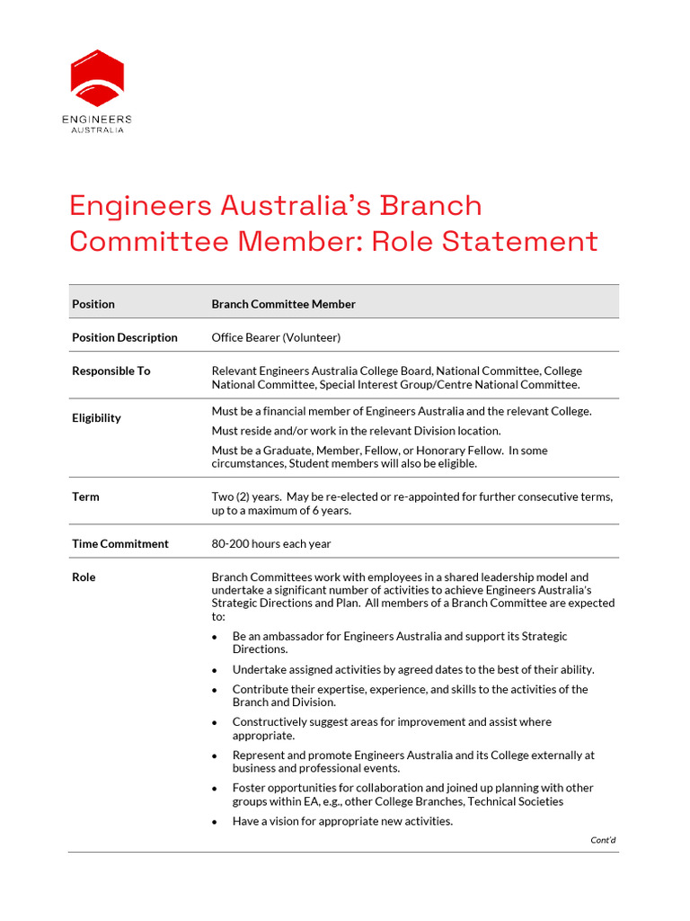 2023 EOI - Branch Committee Member Role Statement V3.0 | PDF | Business