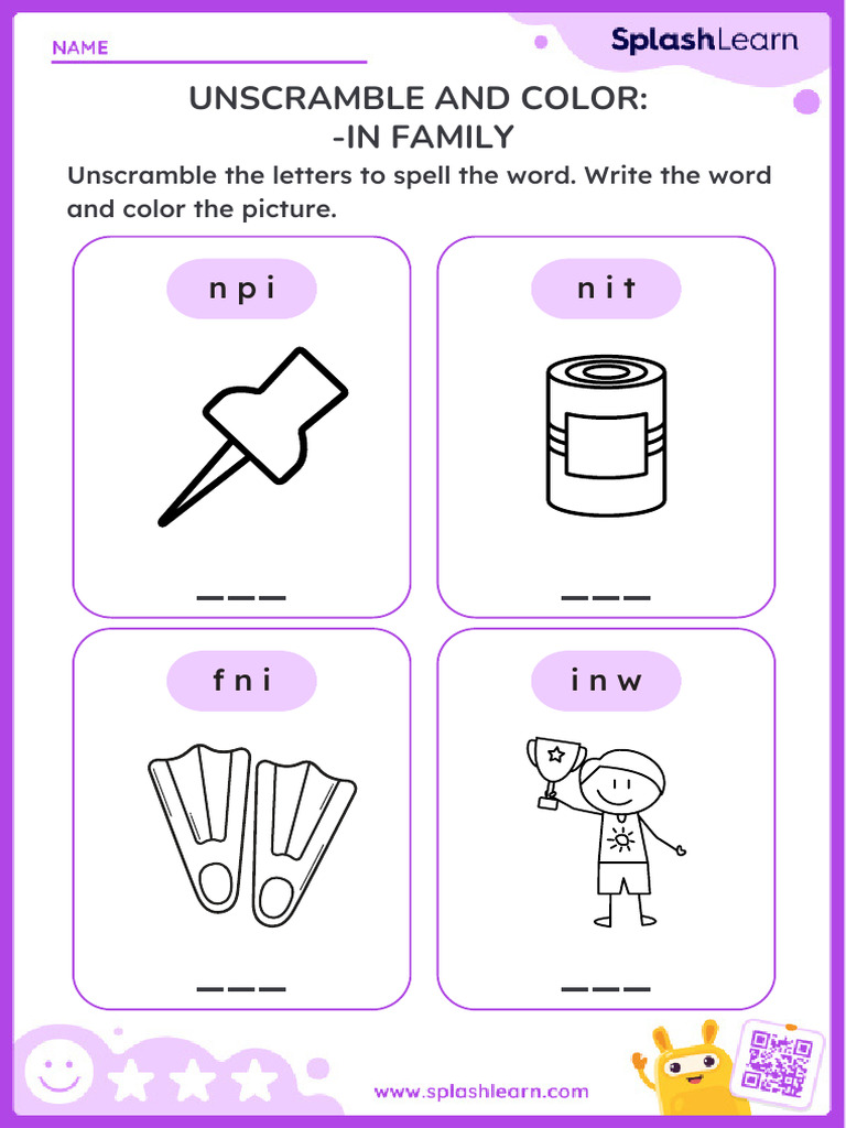 Unscramble and Color - IN Family - Worksheet | PDF