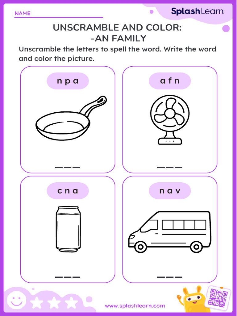 Unscramble and Color - AN Family - Worksheet | PDF