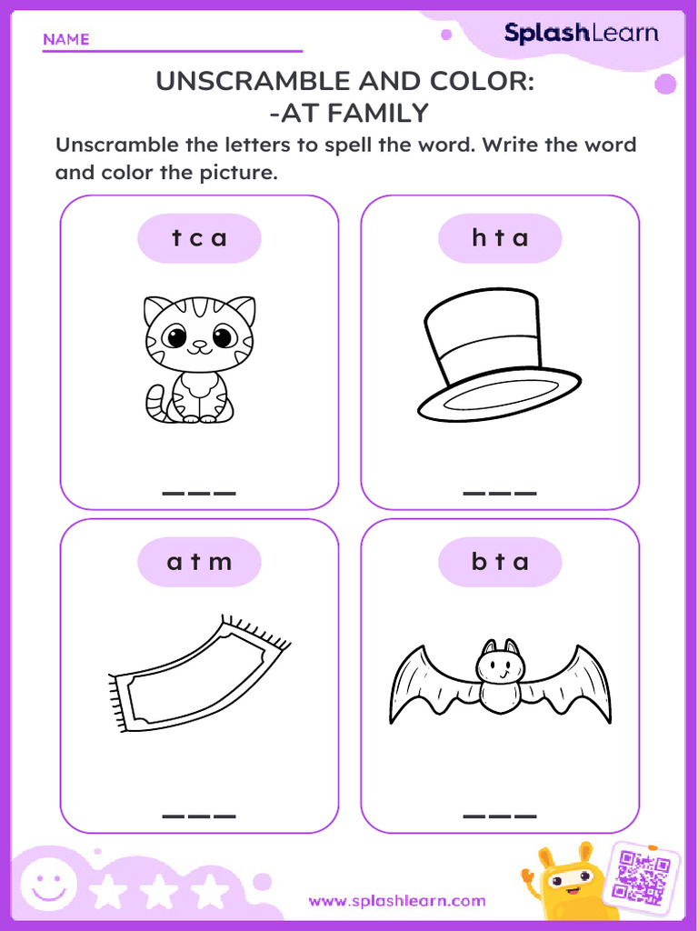 Unscramble and Color - AT Family - Worksheet | PDF
