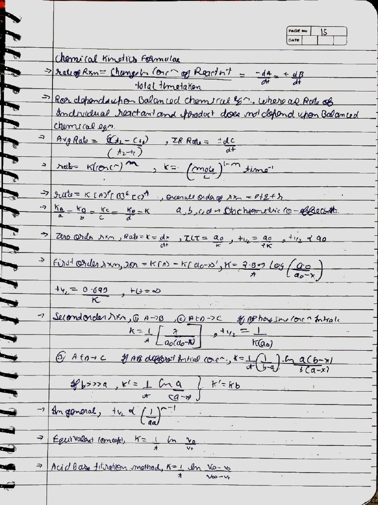 Chemical Kinetics Formula | PDF