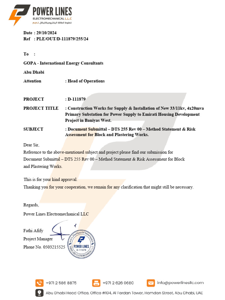 DTS 255 Rev 00 - Method Statement & Risk Assessment For Block and ...