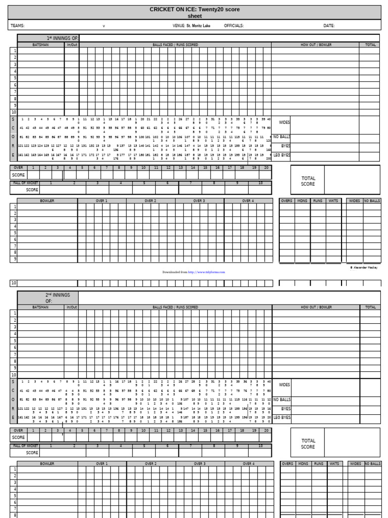 Cricket Score Sheet 2 | PDF | Ball Games | Athletic Sports