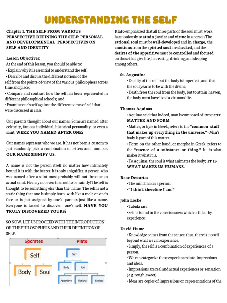 UTS Lesson 1 2 Summary | PDF | Philosophy Of Self | Soul