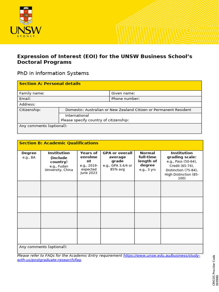 2022 12 Information Systems Eoi Form | PDF | Doctor Of Philosophy | Thesis