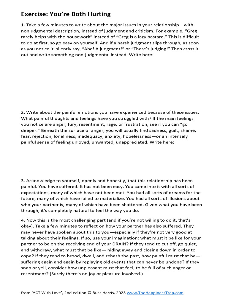 You're Both Hurting - Worksheet From ACT With Love, 2nd Edition by Russ ...