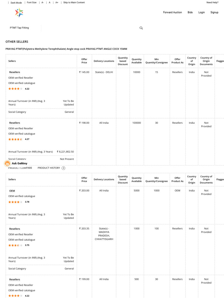 Buy PRAYAG PTMT (Polytetra Methylene Terephthalate) Angle Stop Cock Online - GeM 1 | PDF