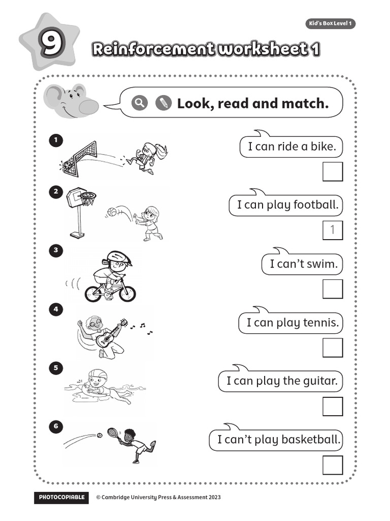 KidsBox Level1 Unit9 Reinforcement Worksheet 1 | PDF