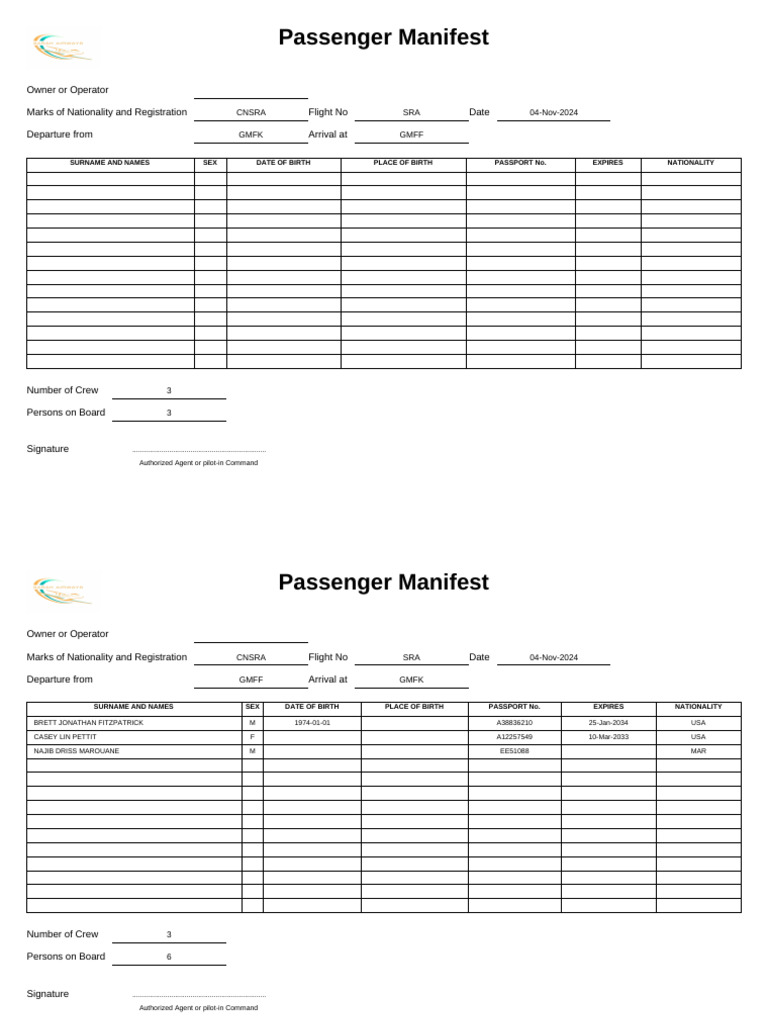 Pax Manifest Gmff-1 | PDF