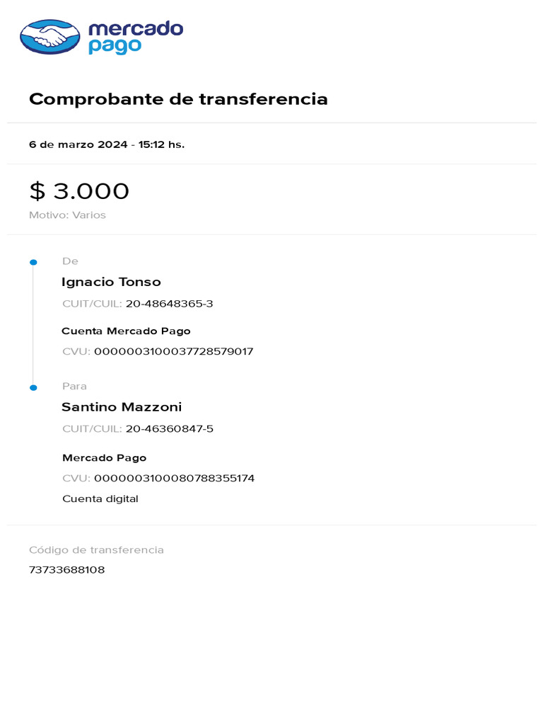 Mercadopago Comprobante Payment-73733688108 | PDF | Finanzas y dinero | Derecho
