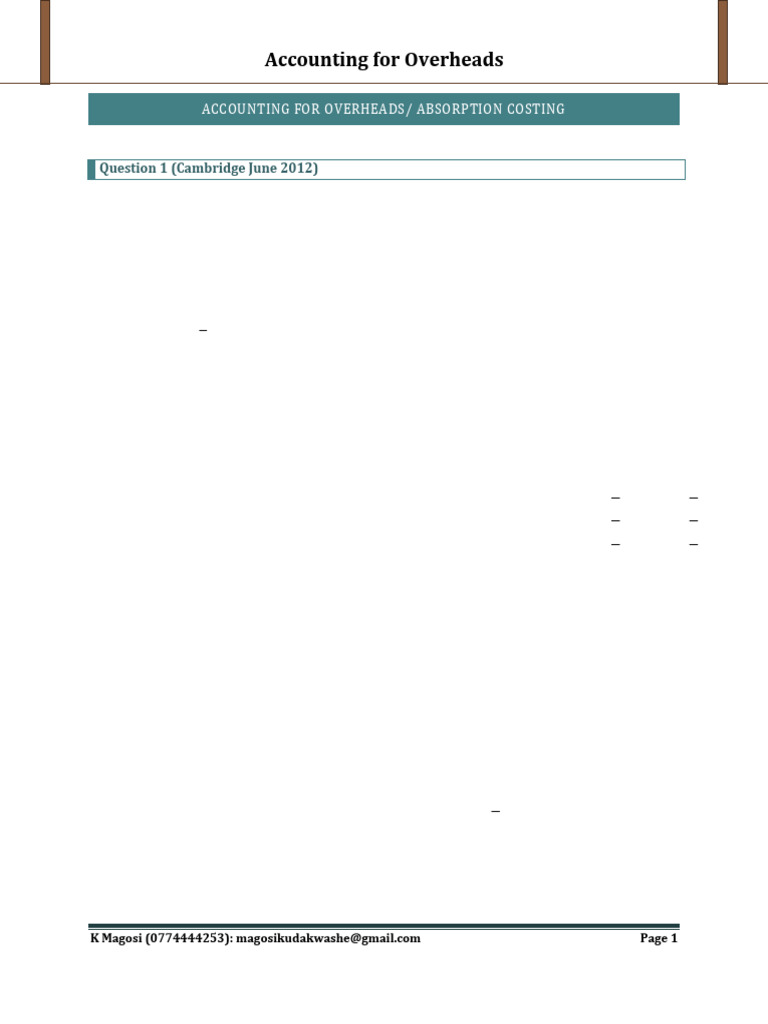 Overhead Accounting and Costing Methods | PDF | Management Accounting ...