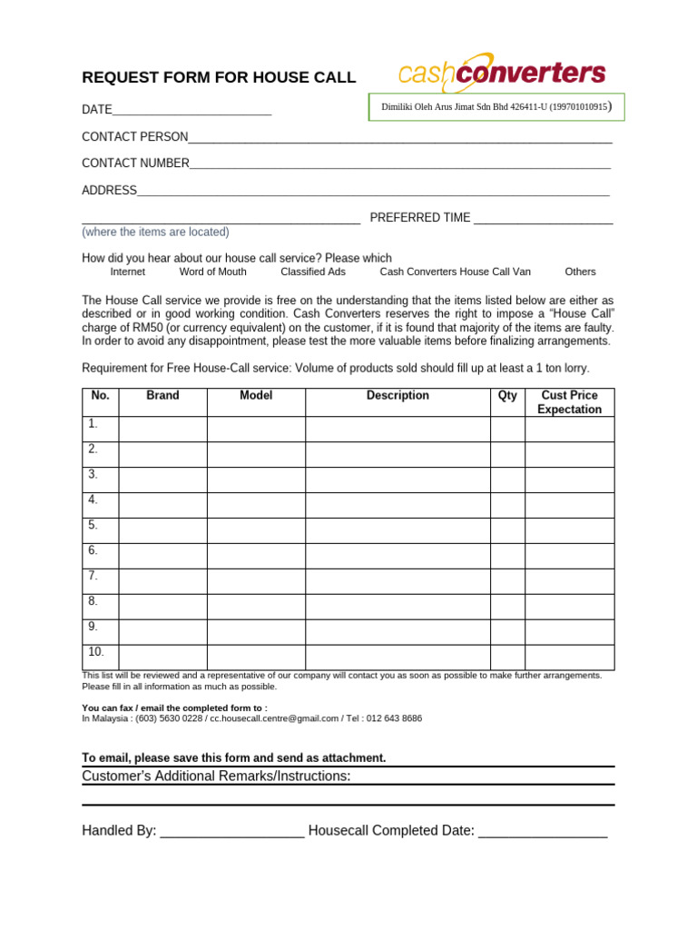House Call Request Form Malaysia 2 Updated 261121 1 | PDF | Business