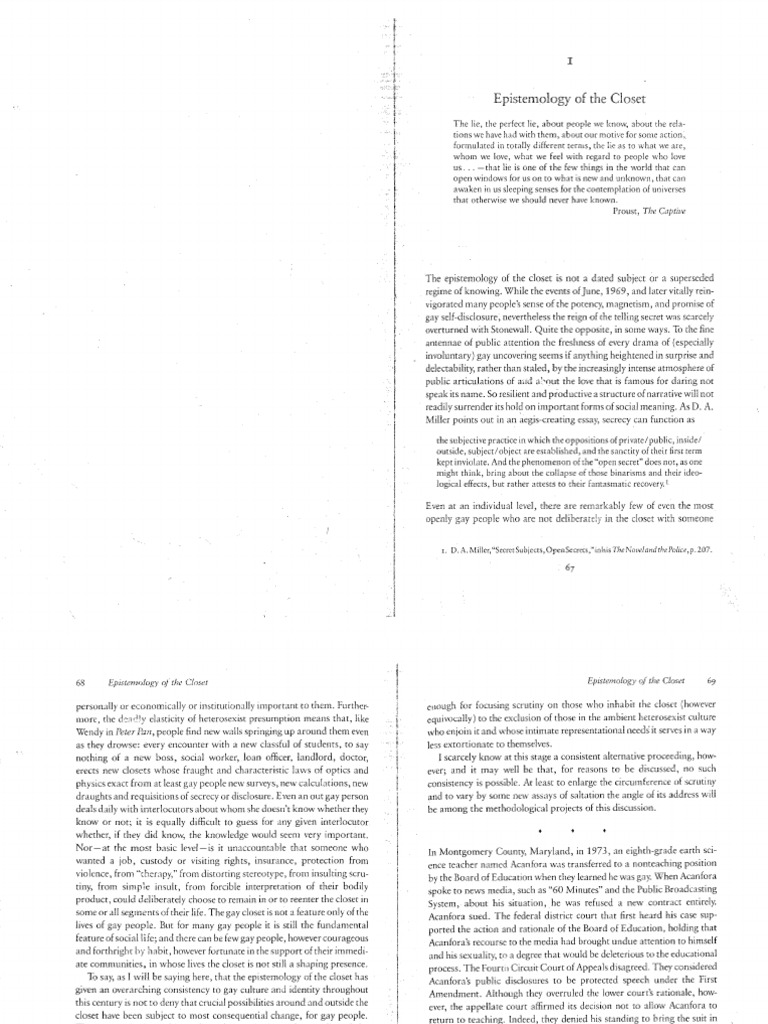 Eve Kosofsky Sedgwick Epistemology of The Closet PDF | PDF ...