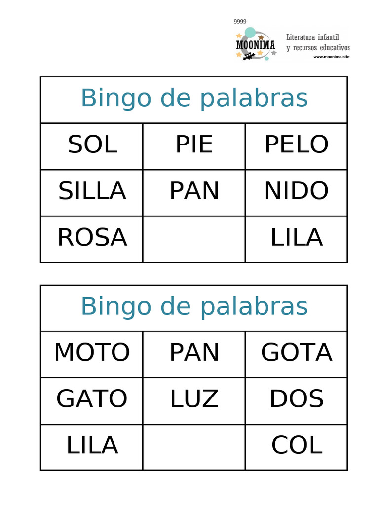 Bingo de Palabras: Lista Completa | PDF