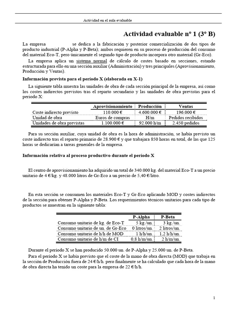 Actividad Evaluable 1 CGE I GADE (24-25) 3ÂºB - Enunciado | PDF | Business | Obtención