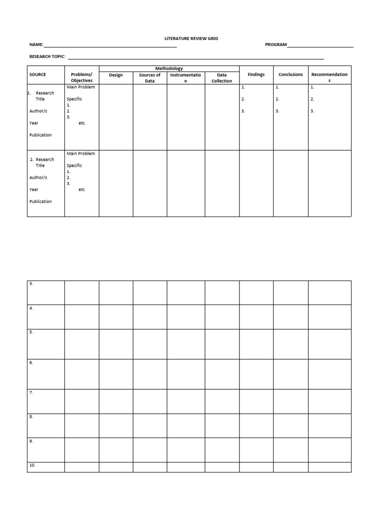 Literature Review Grid | PDF