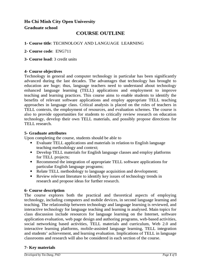 Technology in Language Learning Course | PDF | Second Language ...