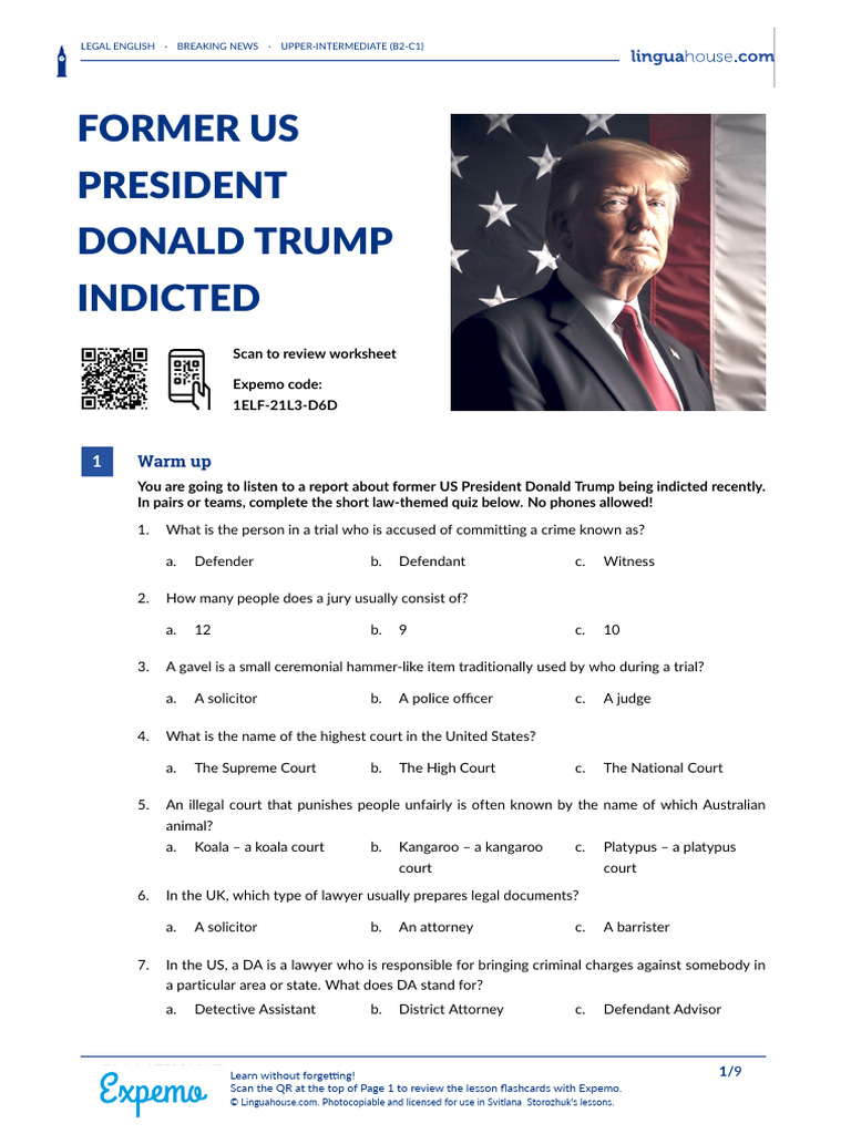 Former Us President Donald Trump Indicted British English Student B2 C1 ...
