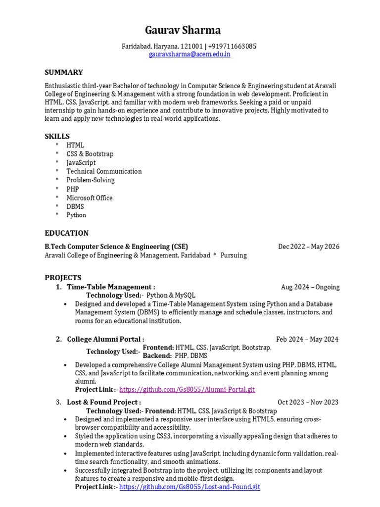 Gaurav CV | PDF | Bootstrap (Front End Framework) | Databases