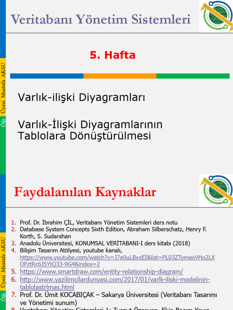 Hafta - VTYS - Varlık-İlişki Diyagramları - Tablolara Dönüştürme | PDF