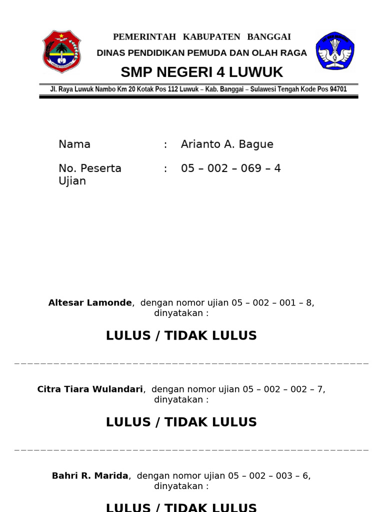 Amplop Pelulusan Dan Isi | PDF